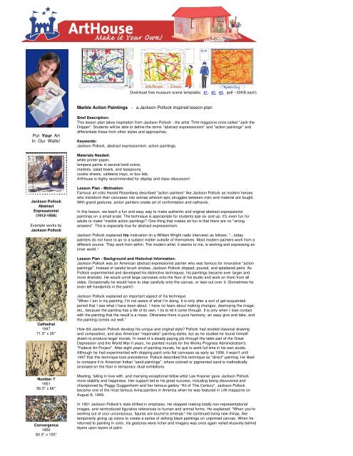Jackson Pollock Lesson Plan: Introduction to ... - Storyboard Toys