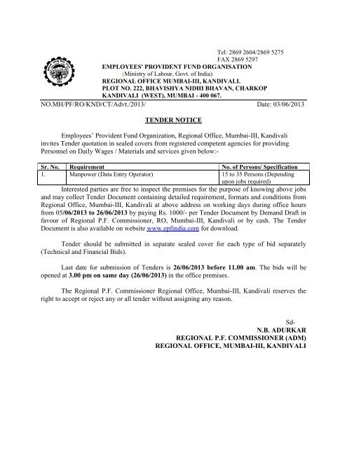 employees' provident fund organisation, regional office ... - Epfo