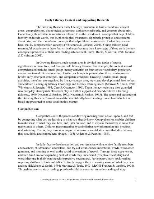 Early Literacy Content and Supporting Research - High/Scope ...