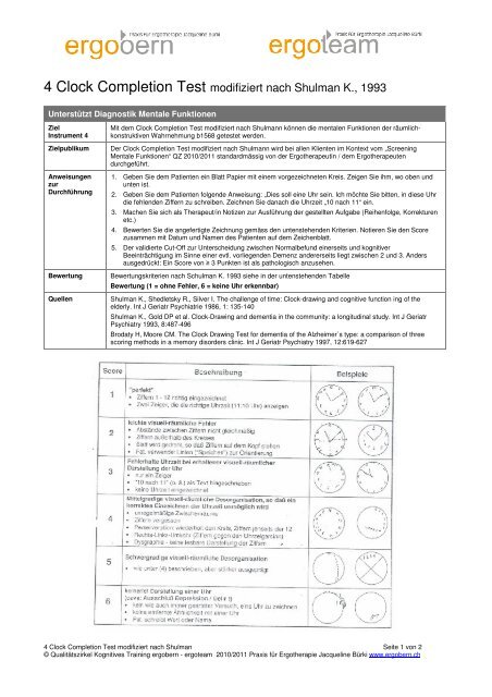4 Clock Completion Test modifiziert nach Shulman - Ergotherapie ...
