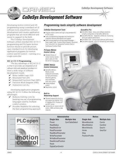 CoDeSys Development Software - Ormec