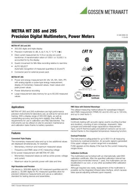 METRA HIT 28S and 29S Precision Digital ... - Gossen-Metrawatt