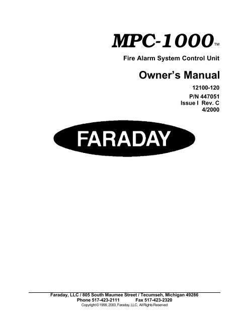 MPC-1000â ¢ Fire Alarm System Control Unit Owner's ... - Faraday