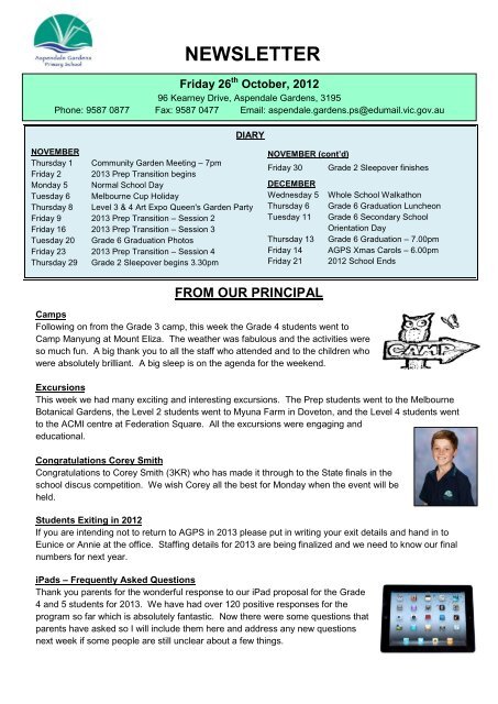 newsletter from our principal - Aspendale Gardens Primary School
