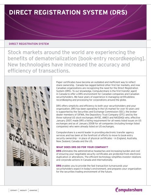 Direct registration system (Drs) - Computershare