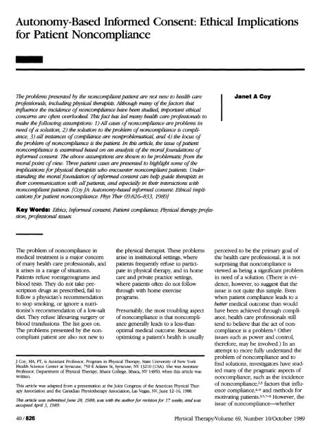 Autonomy-Based Informed Consent: Ethical ... - Physical Therapy