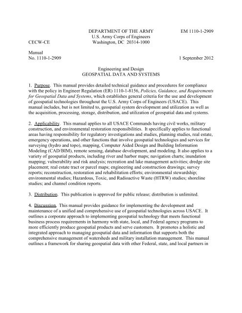EM 1110-1-2909 - Publications, US Army Corps of Engineers