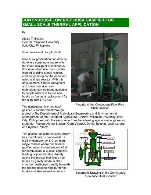 continuous-flow rice husk gasifier for small-scale thermal application