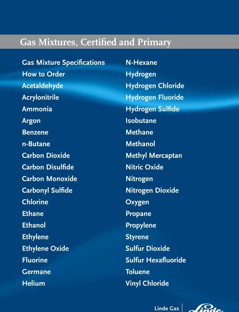 Gas Mixtures catalog - Linde Premium Products