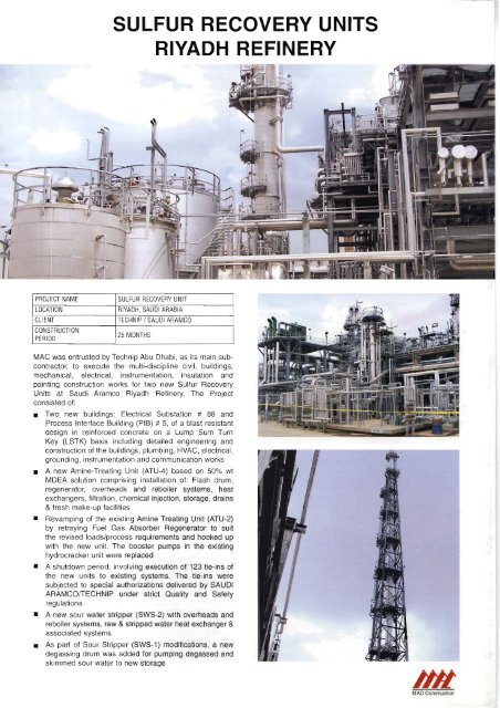 SULFUR RECOVERY UNITS RIYADH REFINERY - MAC Construction