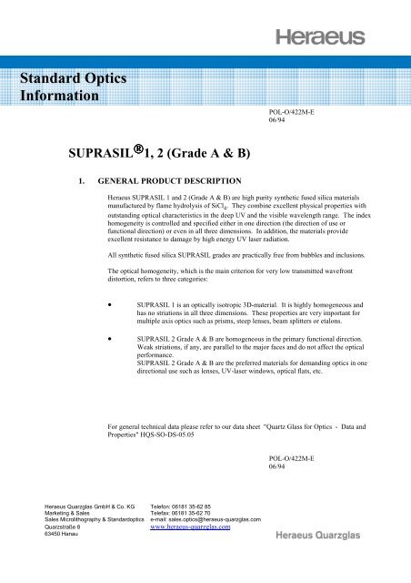 Suprasil® 1 - Heraeus Quarzglas