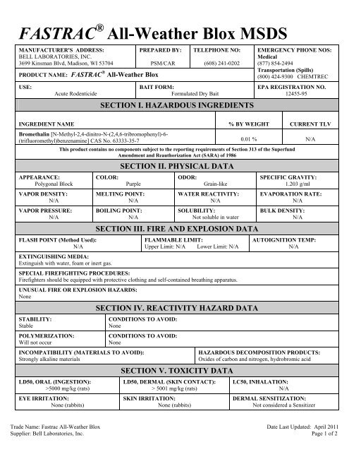 FASTRAC All-Weather Blox MSDS - Bell Laboratories