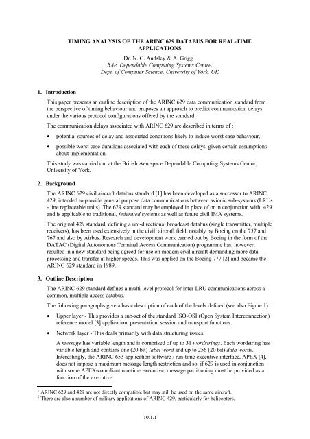 TIMING ANALYSIS OF THE ARINC 629 DATABUS FOR REAL-TIME ...