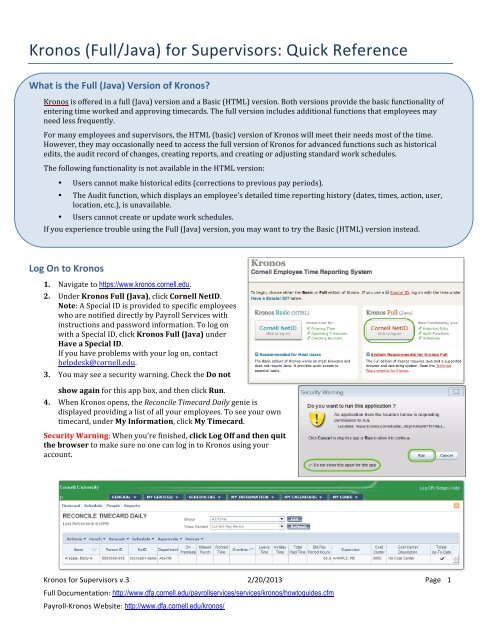 Kronos (Full/Java) for Supervisors: Quick Reference - DFA