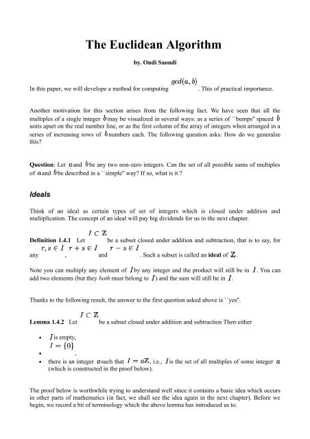 The Euclidean Algorithm Ondisaondi