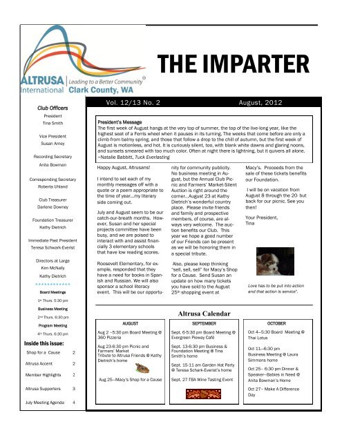 THE IMPARTER - Altrusa International District Twelve