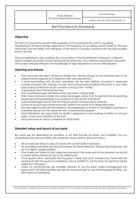 Bar-Pool Service Standards - Dr. Daniel G. Fuchs