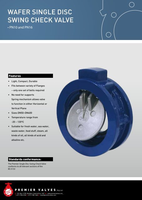 WAFER SINGLE DISC SWING CHECK VALVE - Premier Valves