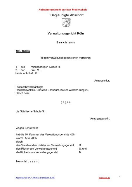 Beglaubigte Abschrift - Birnbaum RechtsanwÃ¤lte