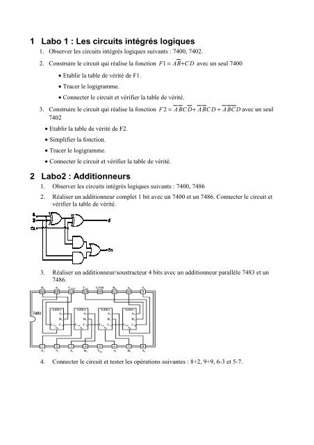 1 Labo 1 : Les circuits intégrés logiques 2 Labo2 : Additionneurs