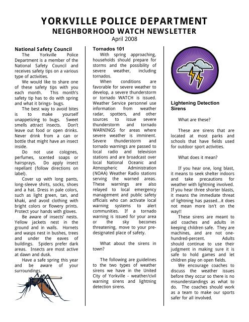 yorkville police department neighborhood watch newsletter