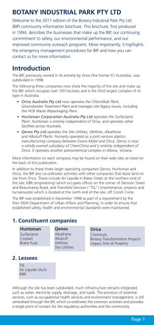 BOTANY INDUSTRIAL PARK PTY LTD Introduction - Qenos