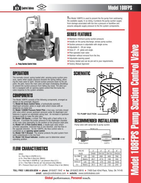 Model 108FPS Pump Suction Control Valve - OCV Control Valves