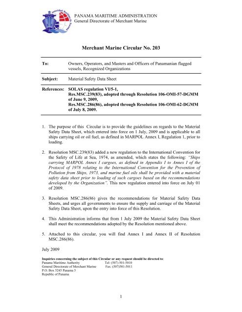 Merchant Marine Circular – Merchant Marine Circular Panama – SDRN