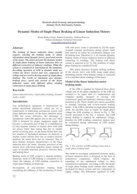 Dynamic Modes of Single Phase Braking of Linear Induction Motors