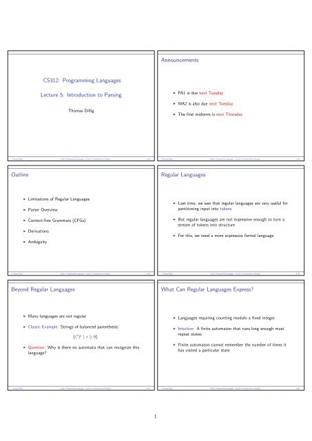 CS312: Programming Languages Lecture 5: Introduction to Parsing ... CS312: Programming Languages Lecture 5: Introduction to Parsing ...