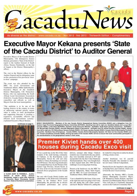 Executive Mayor Kekana presents 'State of the Cacadu District' to ...