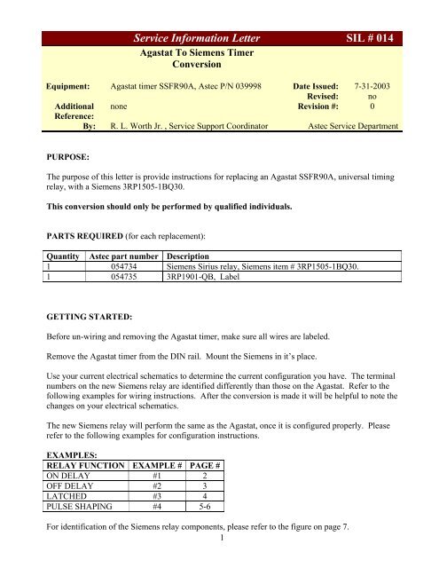 Service Information Letter SIL # 014 - Astec Inc.