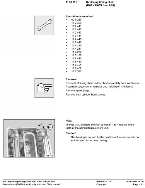 RA Replacing timing chain (M62 VANOS from 9/98)