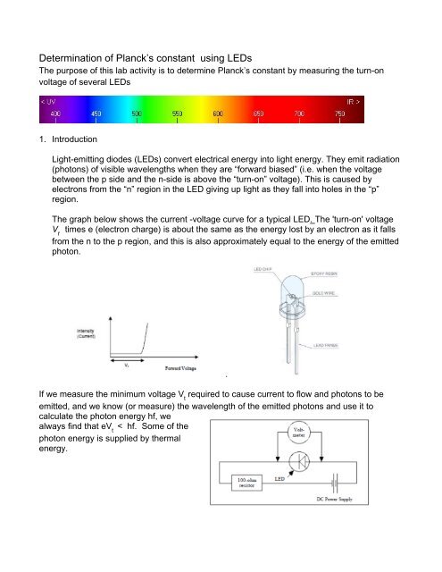 Determination of Planck's constant using LEDs Determination of Planck's constant using LEDs