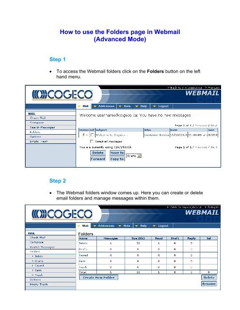 How to use the Folders page in Webmail - Cogeco