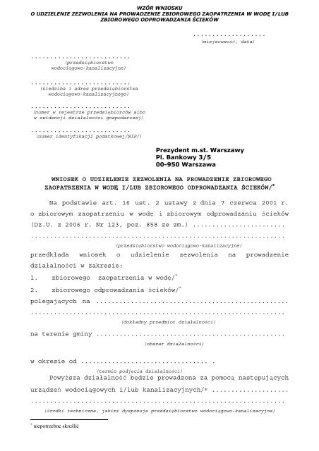 Wniosek o udzielenie zezwolenia na prowadzenie ... - Warszawa