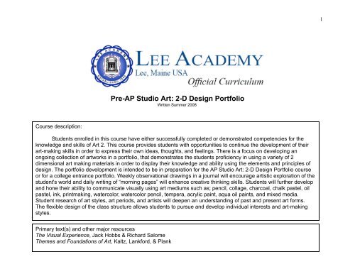 Pre-AP Studio Art: 2-D Design Portfolio - Lee Academy