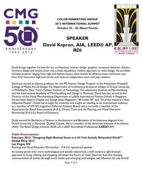 SPEAKER David Kepron, AIA, LEED® AP, RDI - Color Marketing ...
