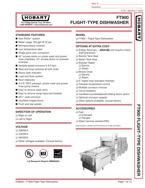 ft900 flight-type dishwasher ft900 flight-type dishwasher - Hobart