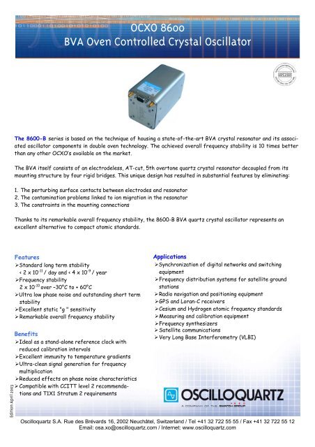 OCXO 8600 BVA Oven Controlled Crystal Oscillator