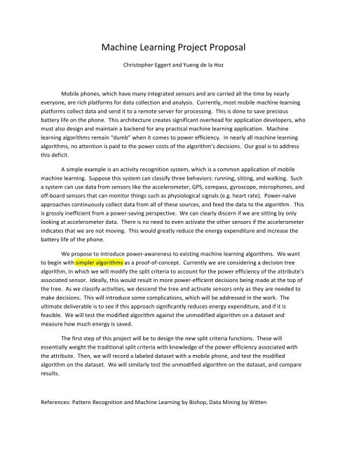 Machine Learning Project Proposal Machine Learning Project Proposal