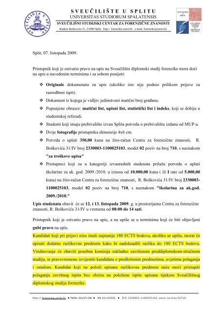 KLINICKA BOLNICA SPLIT - Sveučilišni odjel za forenzične znanosti ...