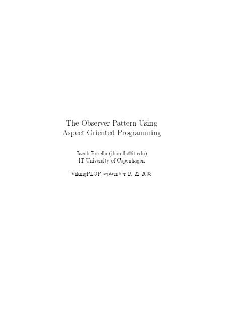 The Observer Pattern Using Aspect Oriented Programming