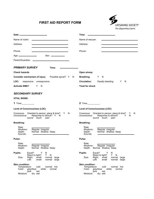 F:\Technical\Master Documents\Handouts\first aid report form 2006 ...