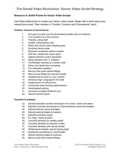 Dental Video Revolution: Doctor Video Script Bullet Points