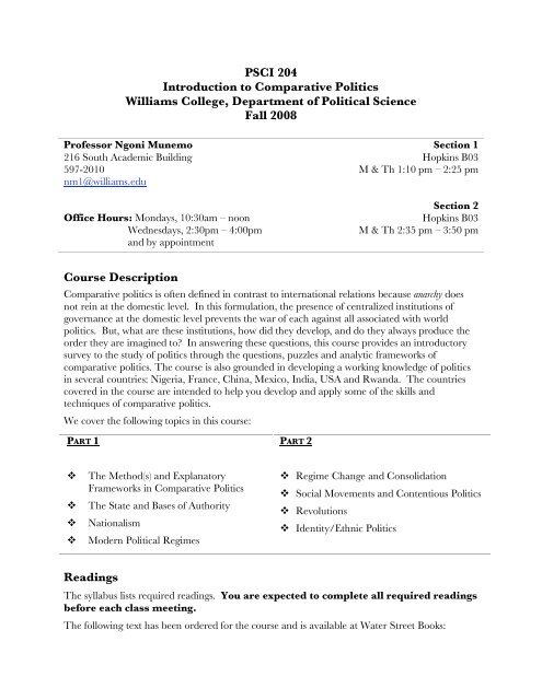 PSCI 204 Introduction to Comparative Politics ... - Political Science