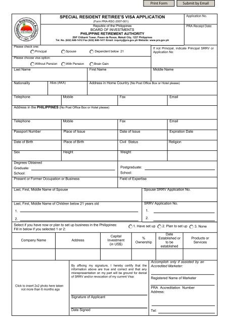 special resident retiree's visa application - Philippine Retirement ...