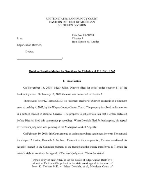 Opinion Granting Motion for Sanctions for Violation of