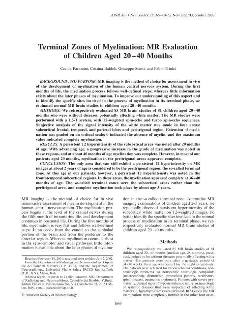 Terminal Zones of Myelination - American Journal of Neuroradiology