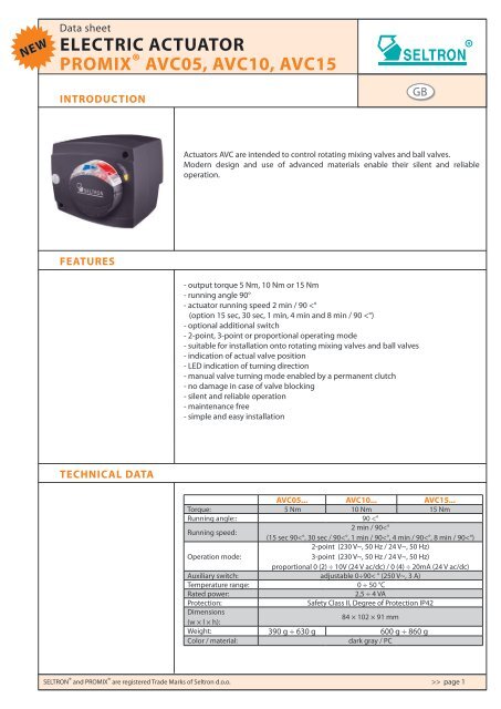 Technical specifications (PDF) - Seltron controllers